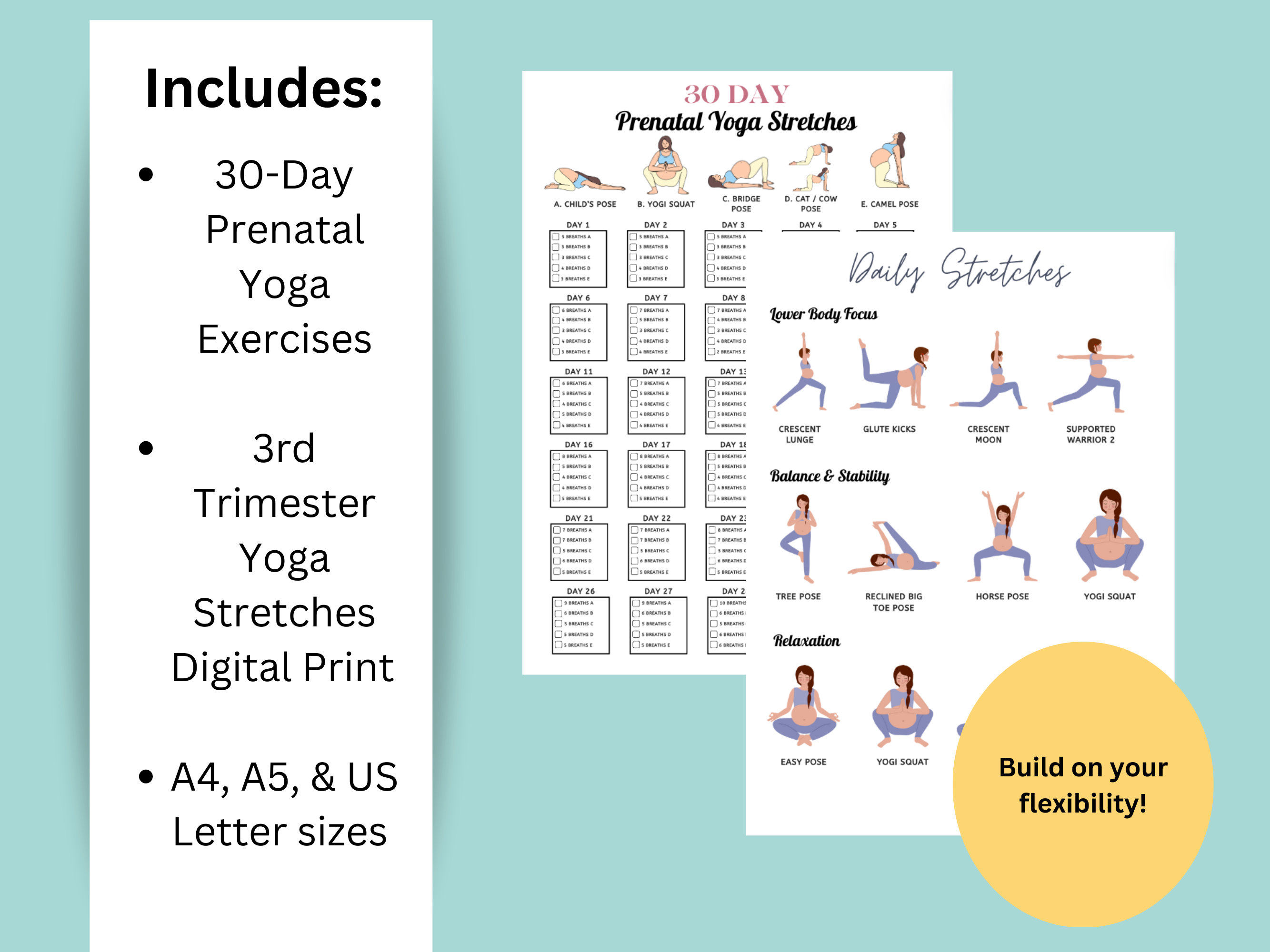 Prenatal Yoga Exercise Challenge, Prenatal Poster, Baby Shower Gift ...