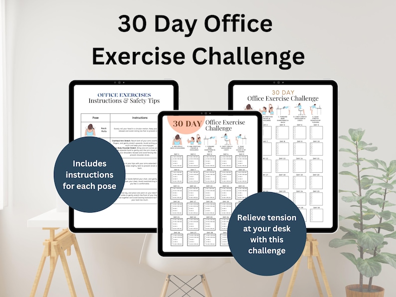 30 Day Office Exercise Challenge, Desk Office Stretch, Desk Yoga ...