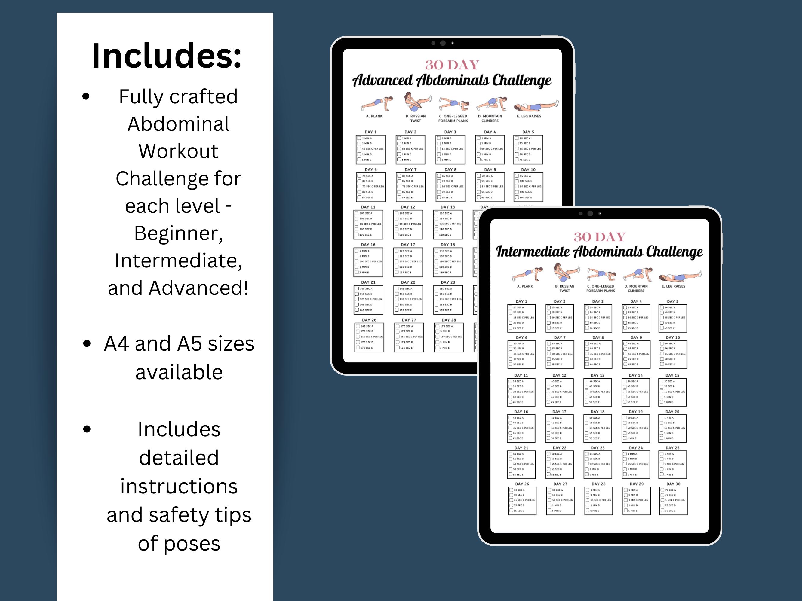 30 Day Floor Abdominals Exercise Challenge, 30 Day Ab Challenge, Core ...