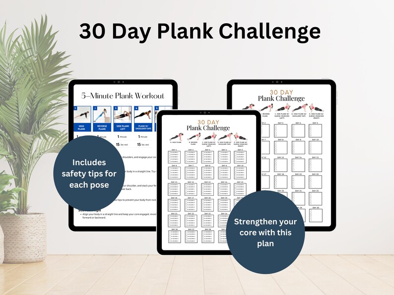 30 Day Plank Challenge, Plank Guide, Fitness Guide Home Workout ...