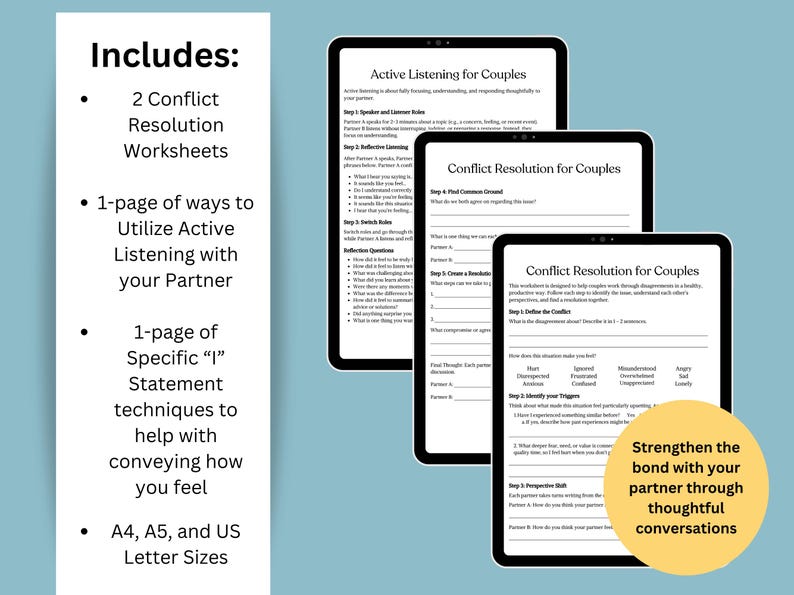 Couples Communication Worksheets, Conflict Resolution, Healthy ...