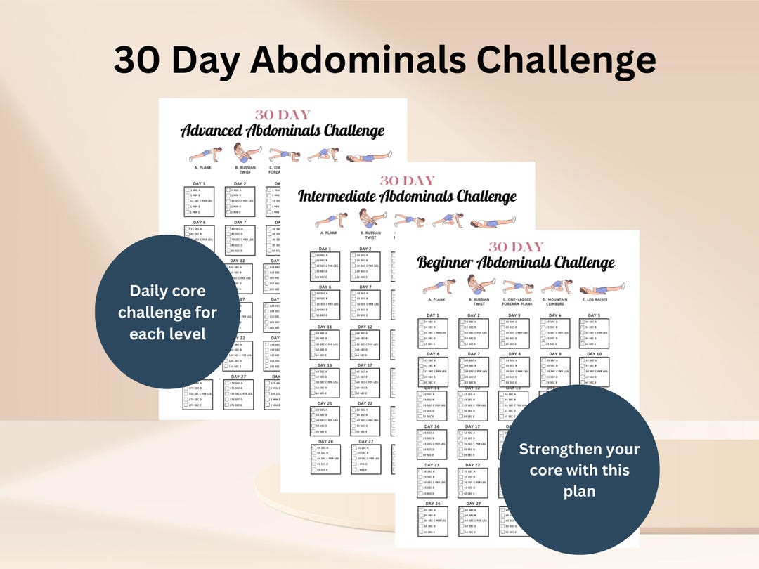 30 Day Floor Abdominals Exercise Challenge, 30 Day Ab Challenge, Core Bodyweight Exercise Plan ...