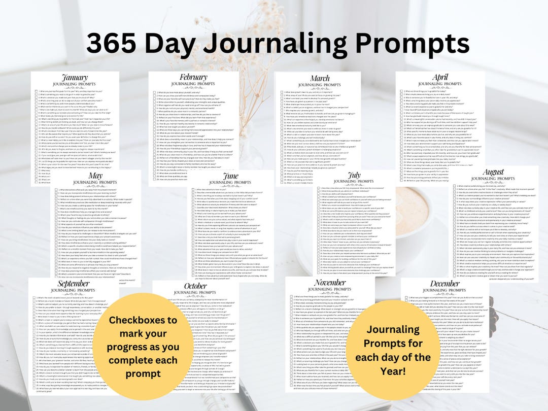 Daily 365 Journal Prompts Bundle, Printable Monthly Journal, Self Care ...
