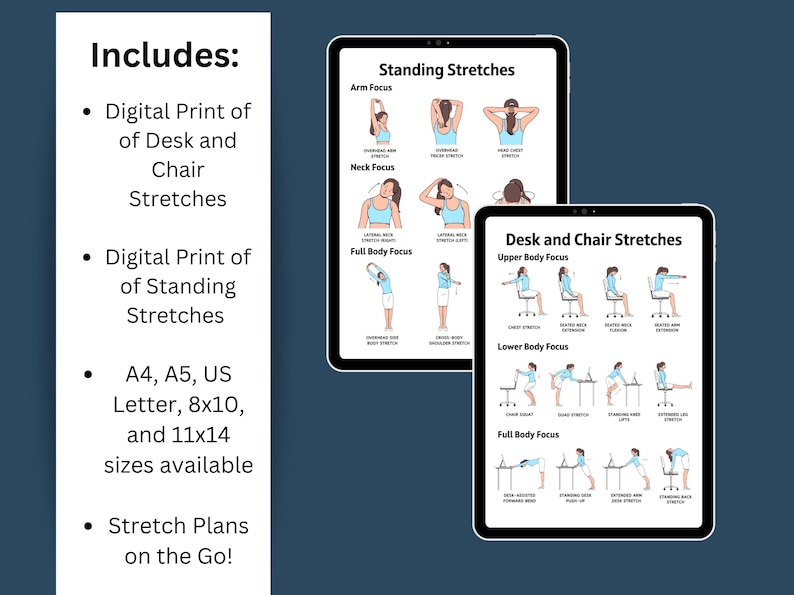Exercise Plan Chair Office Workers Printable, Desk Stretch, Desk Yoga ...