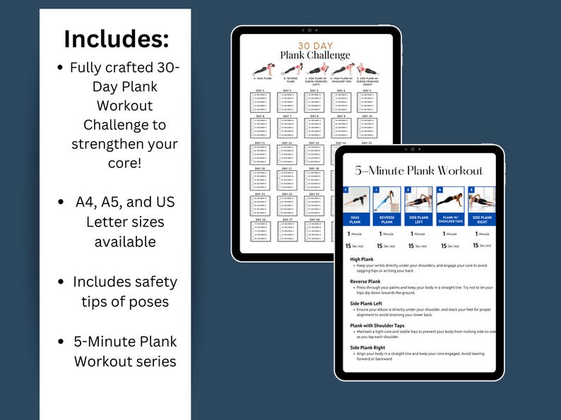 30 Day Plank Challenge, Plank Guide, Fitness Guide Home Workout ...