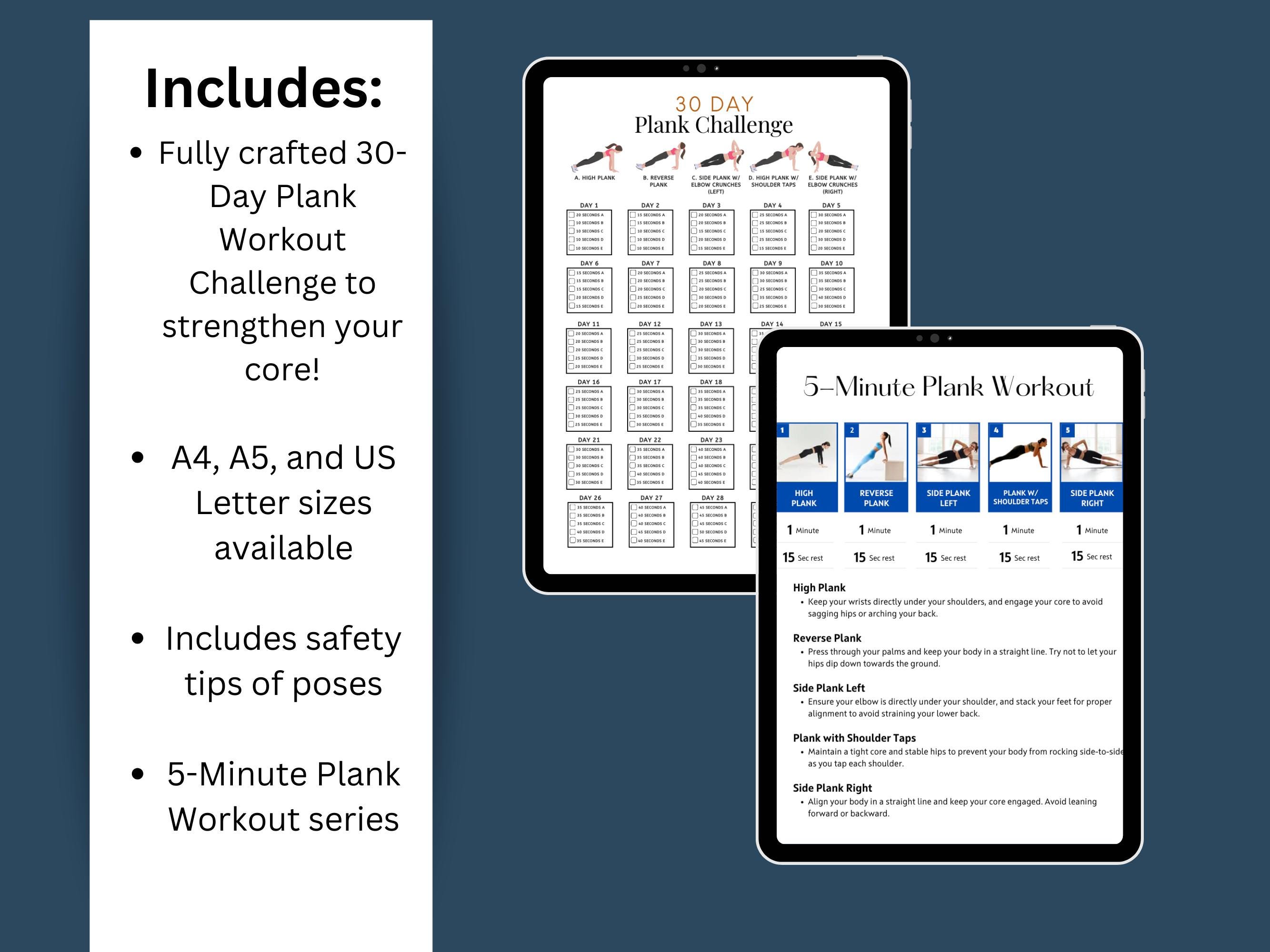 30 Day Plank Challenge, Plank Guide, Fitness Guide Home Workout ...