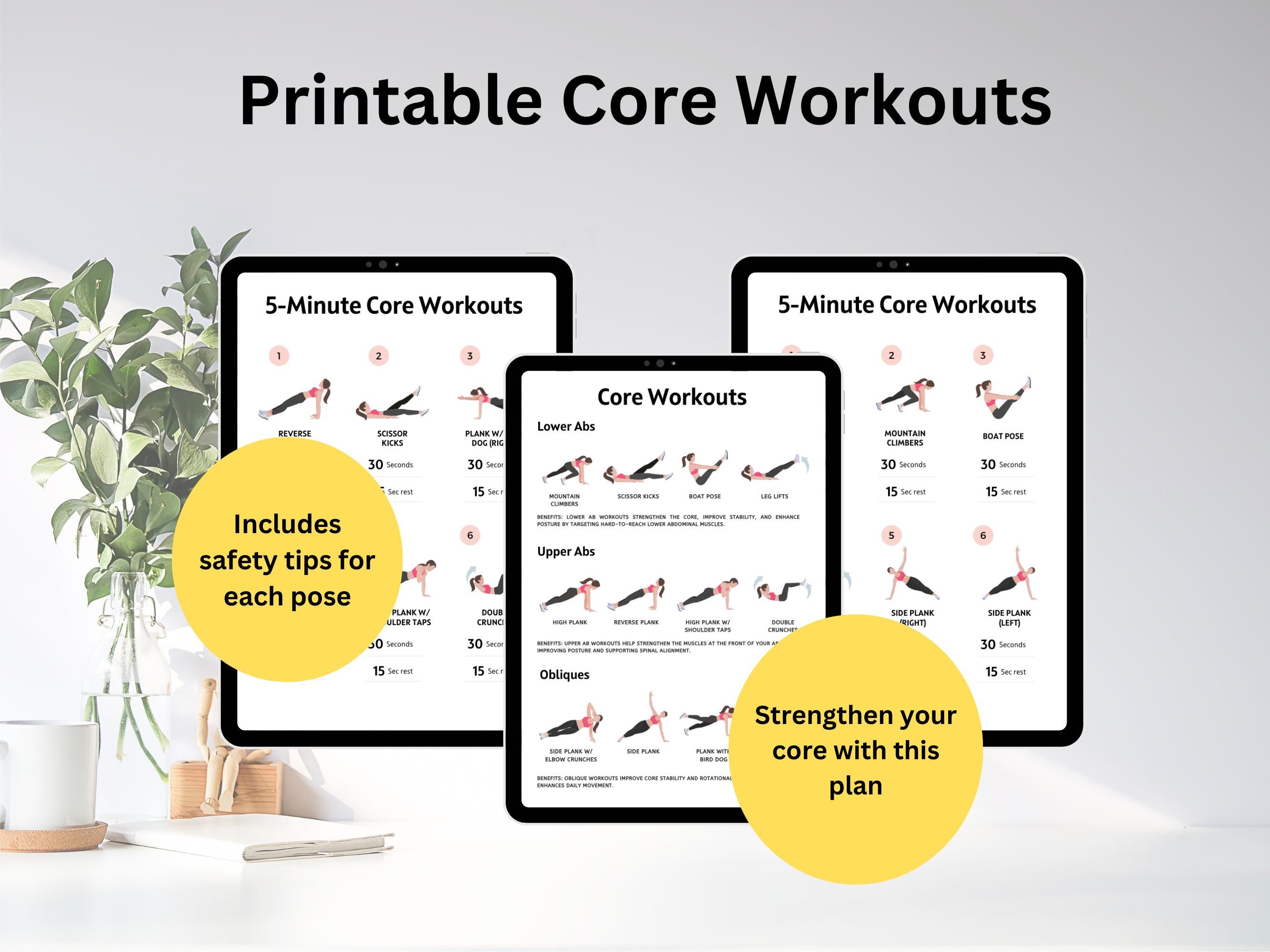 Core & Abs Exercise Challenge, Abs and Core Exercises Printable PDF ...