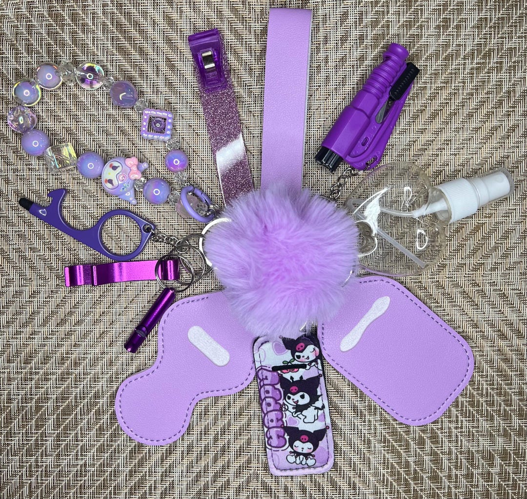 Purple Kurami Safety Keychain Set for Women Hello Kitty Sanrio Keychain Gift for Her 12 Piece ...