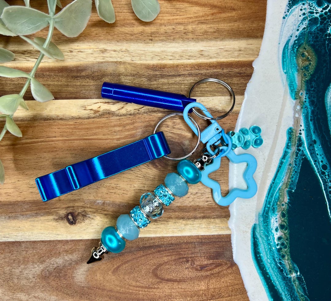 Blue Keychain Set Fashion Keychain With Bottle Opener and Whistle - Etsy