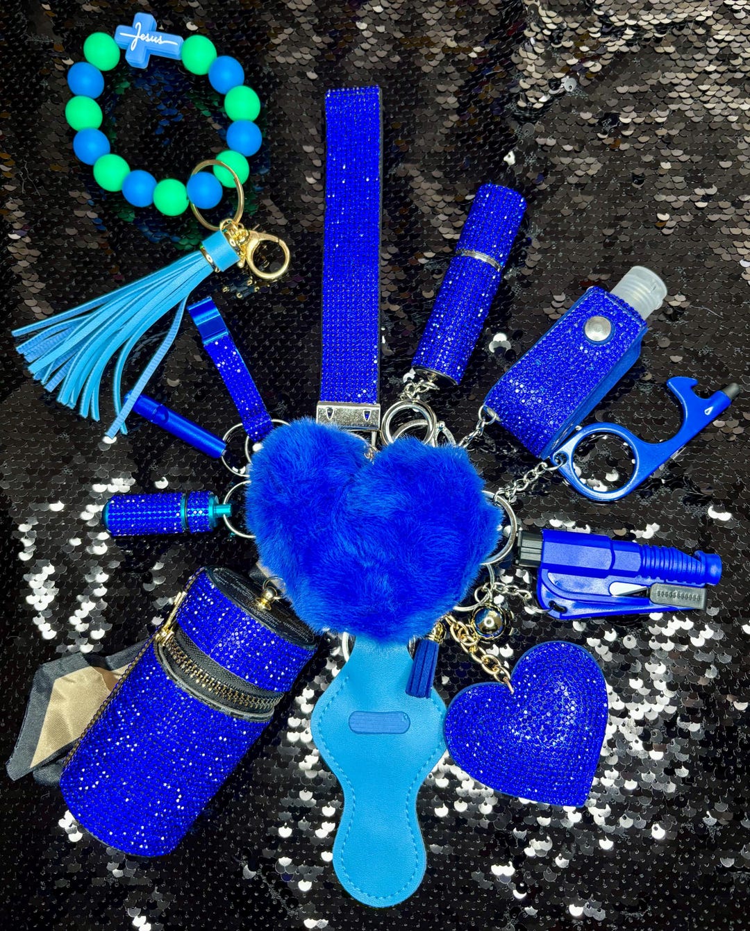 Blue Safety Keychain Set for Women Wristlet Keychain Gift for Her 14 ...