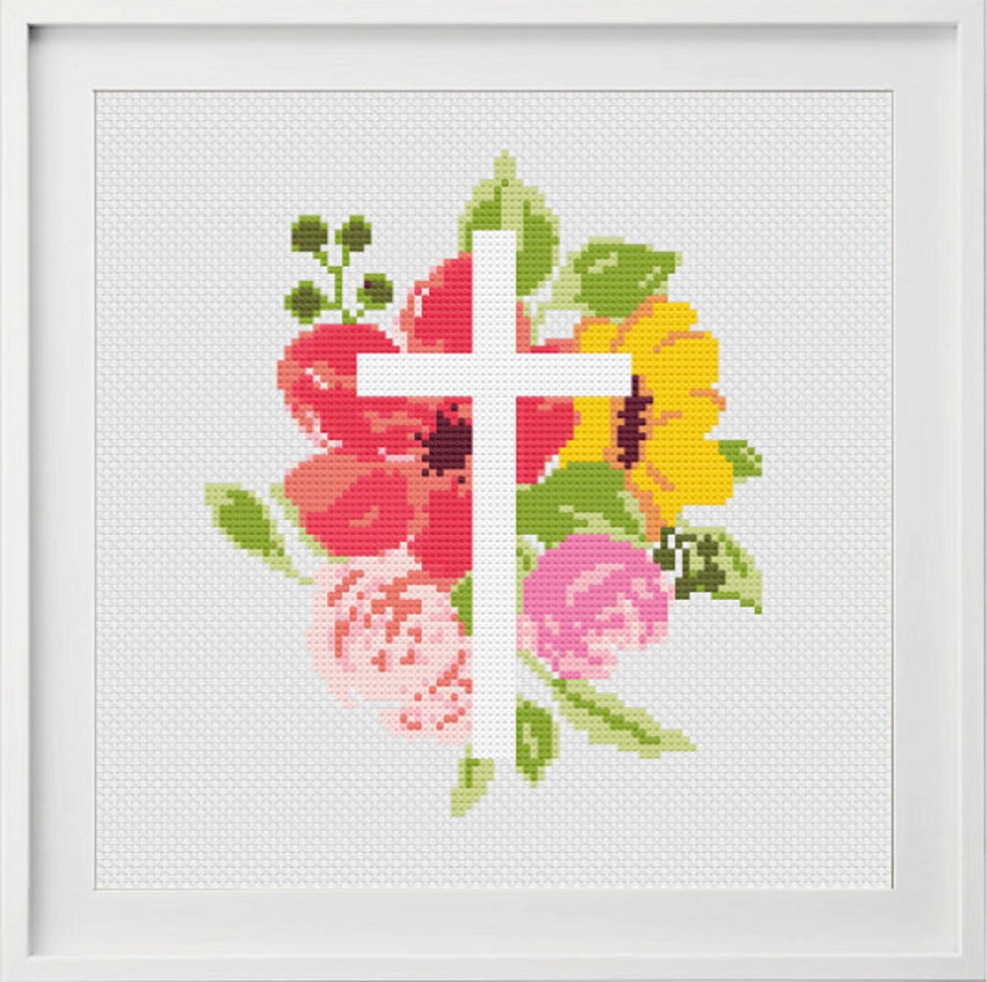 White Cross & Flowers Cross Stitch Pattern PDF - Etsy
