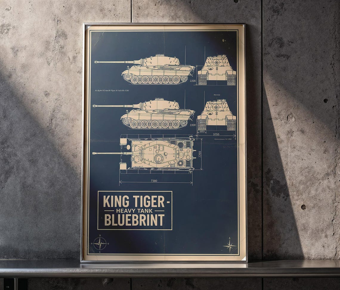 King Tiger Tank Blueprint Poster, WW2 German Heavy Tank (digital ...