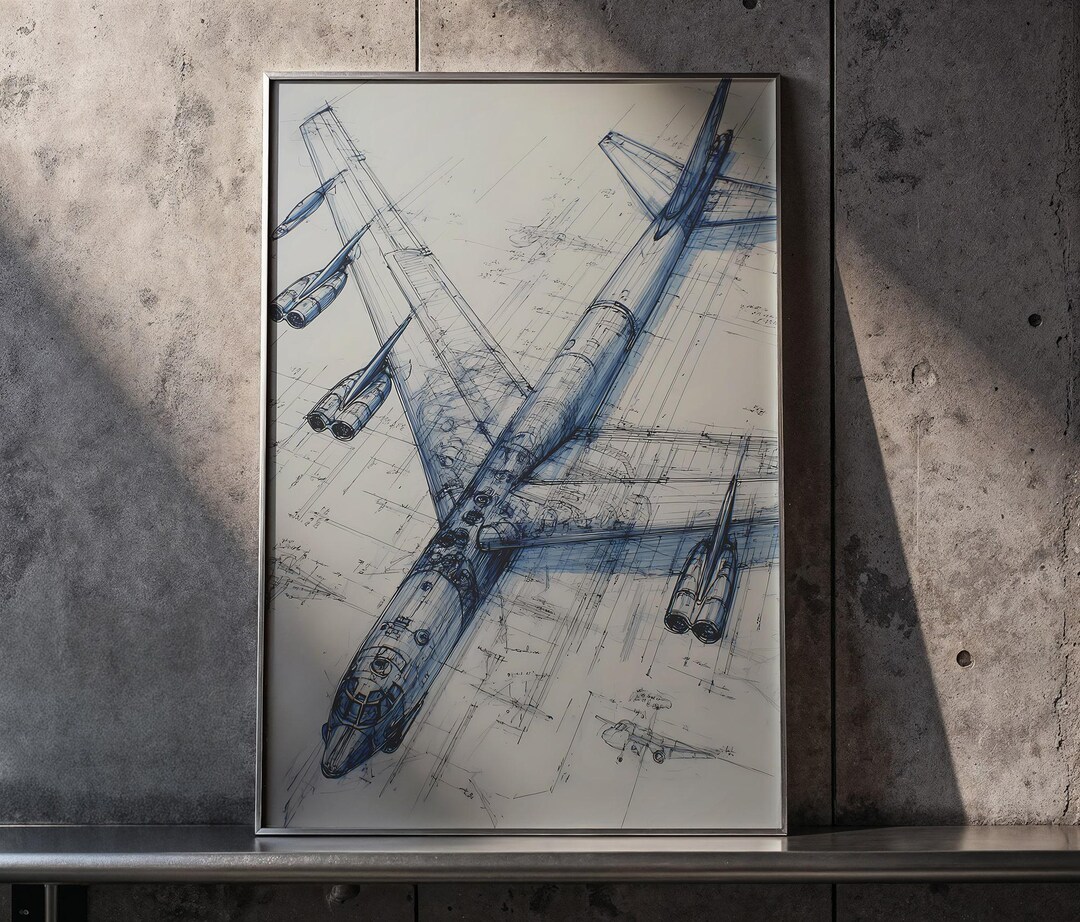 B-52 Stratofortress Blueprint Poster, USAF Aircraft Technical Drawing ...