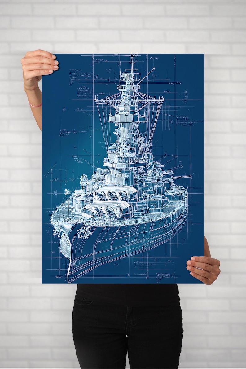 Iowa Class Battleship Blueprint, WW2 Warship Technical Drawing (digital ...
