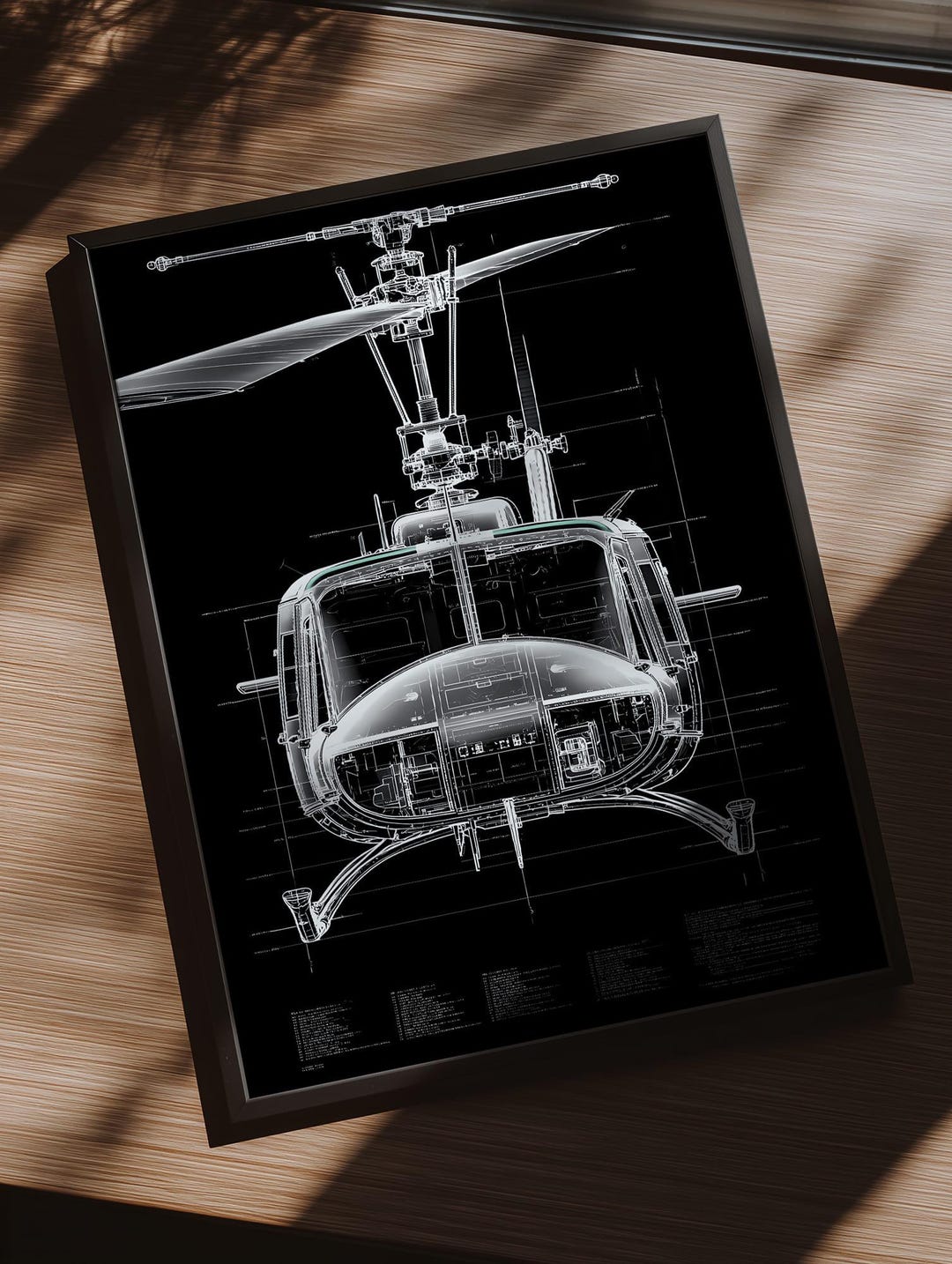 Huey Helicopter Blueprint Art, Military Aviation Print (digital ...