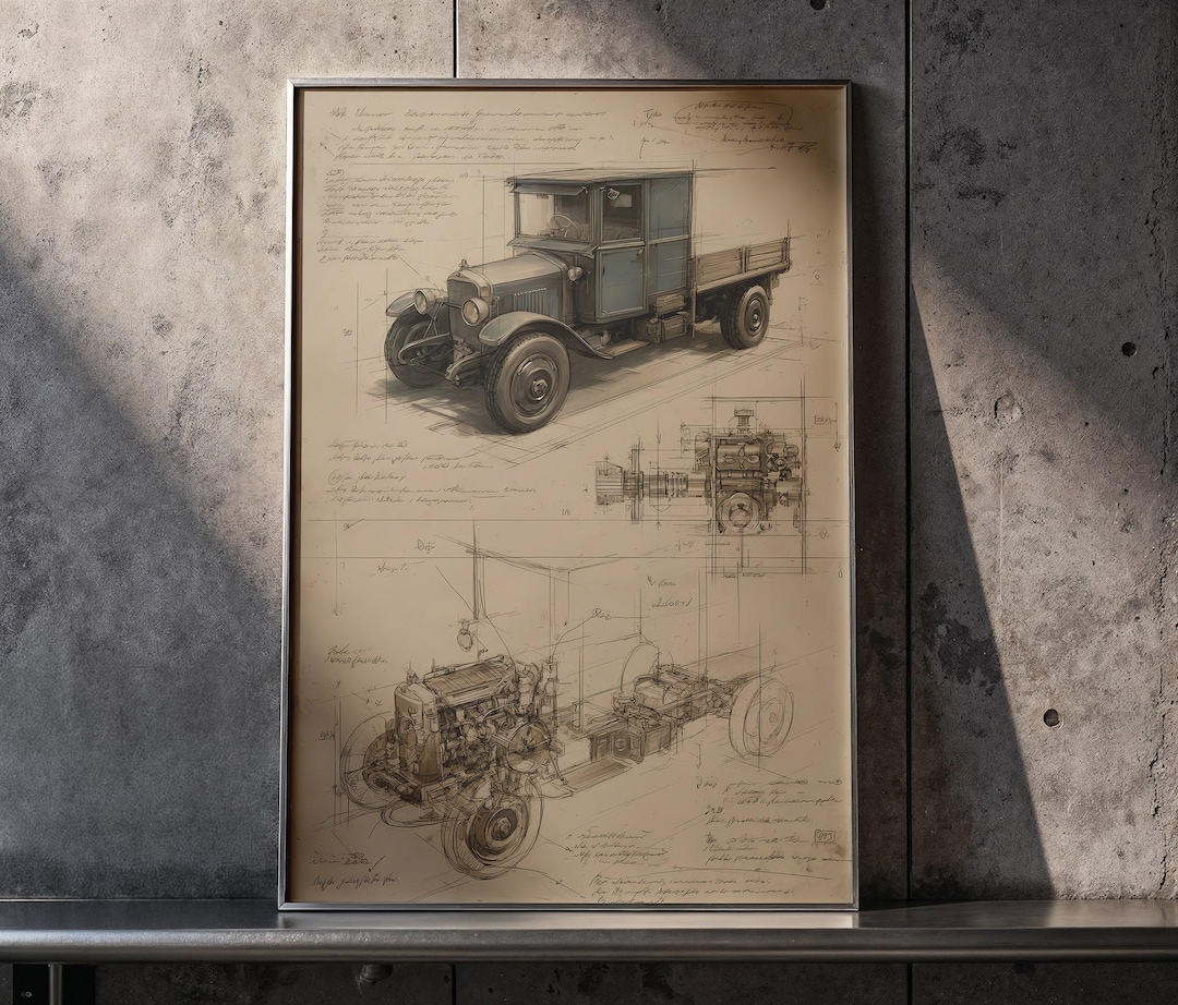 1930s Vintage Truck Blueprint Poster, Classic Truck Engineering ...