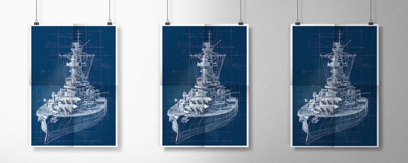 Iowa Class Battleship Blueprint, WW2 Warship Technical Drawing (digital ...