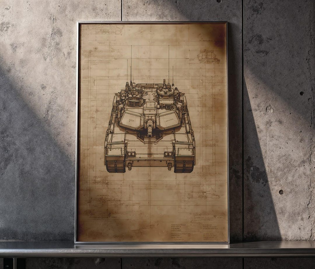 M1 Abrams Tank Blueprint, Vintage Style Military Wall Art (digital ...