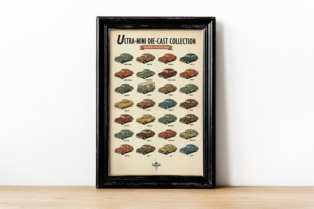 Toy Car Collection Poster, Vintage Die Cast Cars Illustration, Retro ...