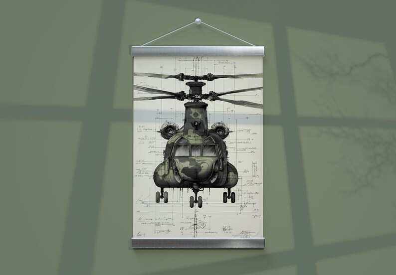 Chinook Helicopter Blueprint Art, Military Aviation Print (digital ...