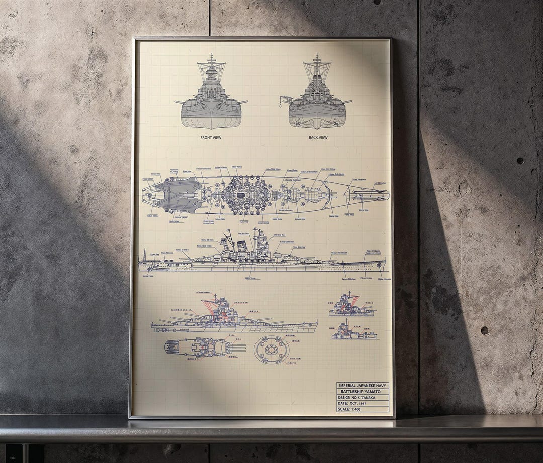Yamato Battleship Blueprint, WW2 Japanese Warship Art (digital Download ...