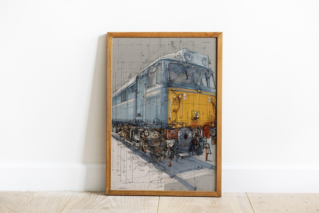 Diesel Locomotive Blueprint Art Print, Vintage Railway Engine Drawing ...