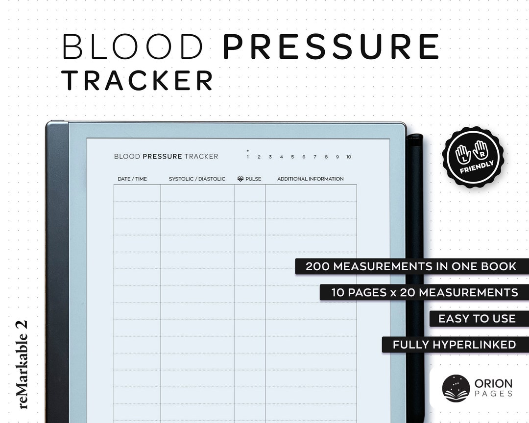Digital Blood Pressure Tracker PDF for Remarkable 2 - 10-page E-ink ...