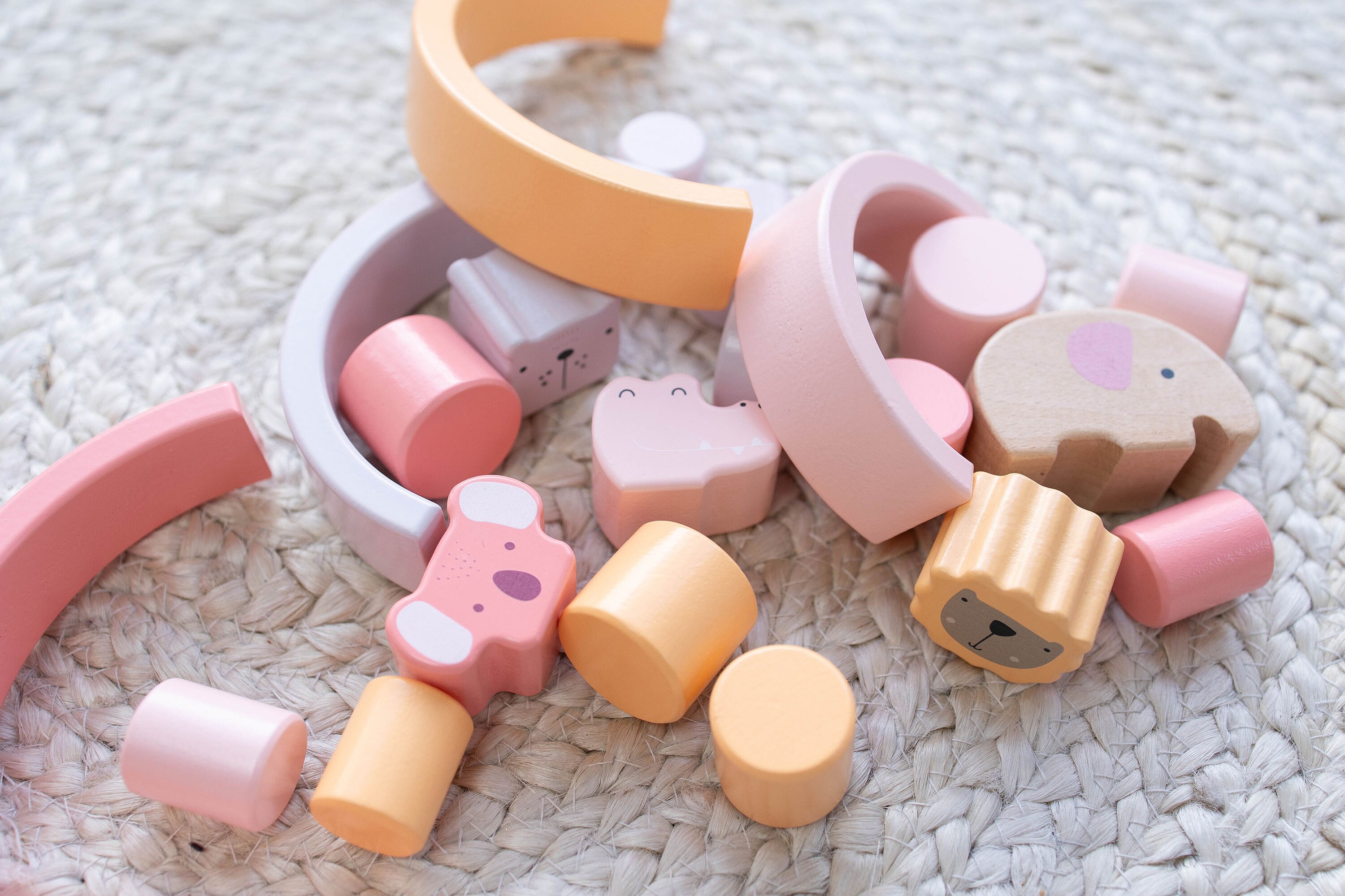 Pastel Pink Animal Stacking Set 21 Pieces With Storage Bag Wooden ...