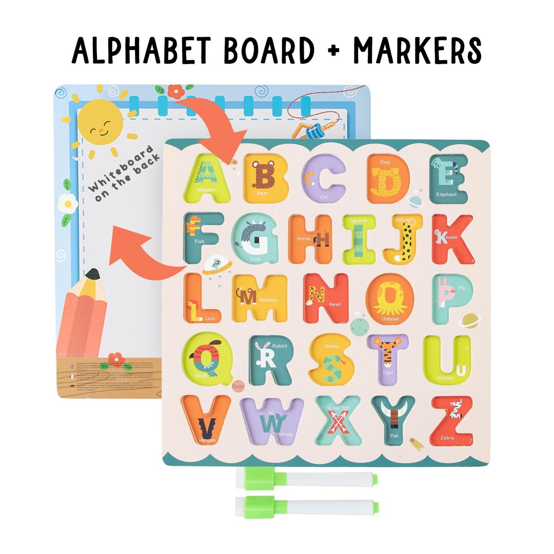 Wooden Alphabet Board: Toddler Letter Learning With Whiteboard - Etsy