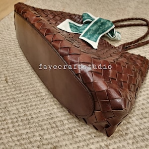 French Style Handmade TOP LAYER Cowhide Leather Woven Shoulder Tote Bag ...