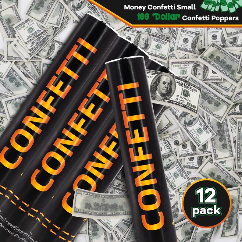 12-pack Money Confetti Cannons, Biodegradable 100 Dollar Bill Confetti ...