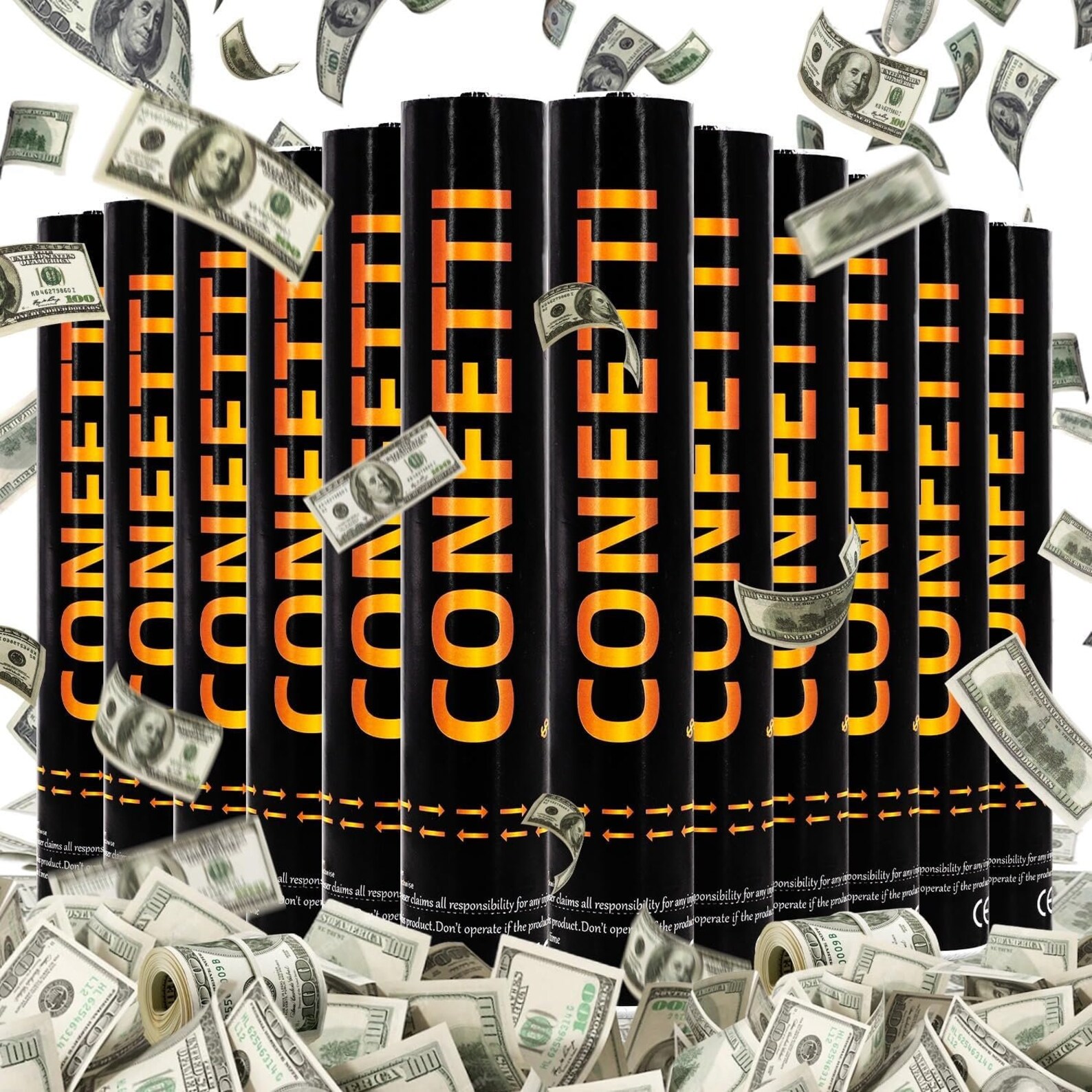 12-pack Money Confetti Cannons, Biodegradable 100 Dollar Bill Confetti ...