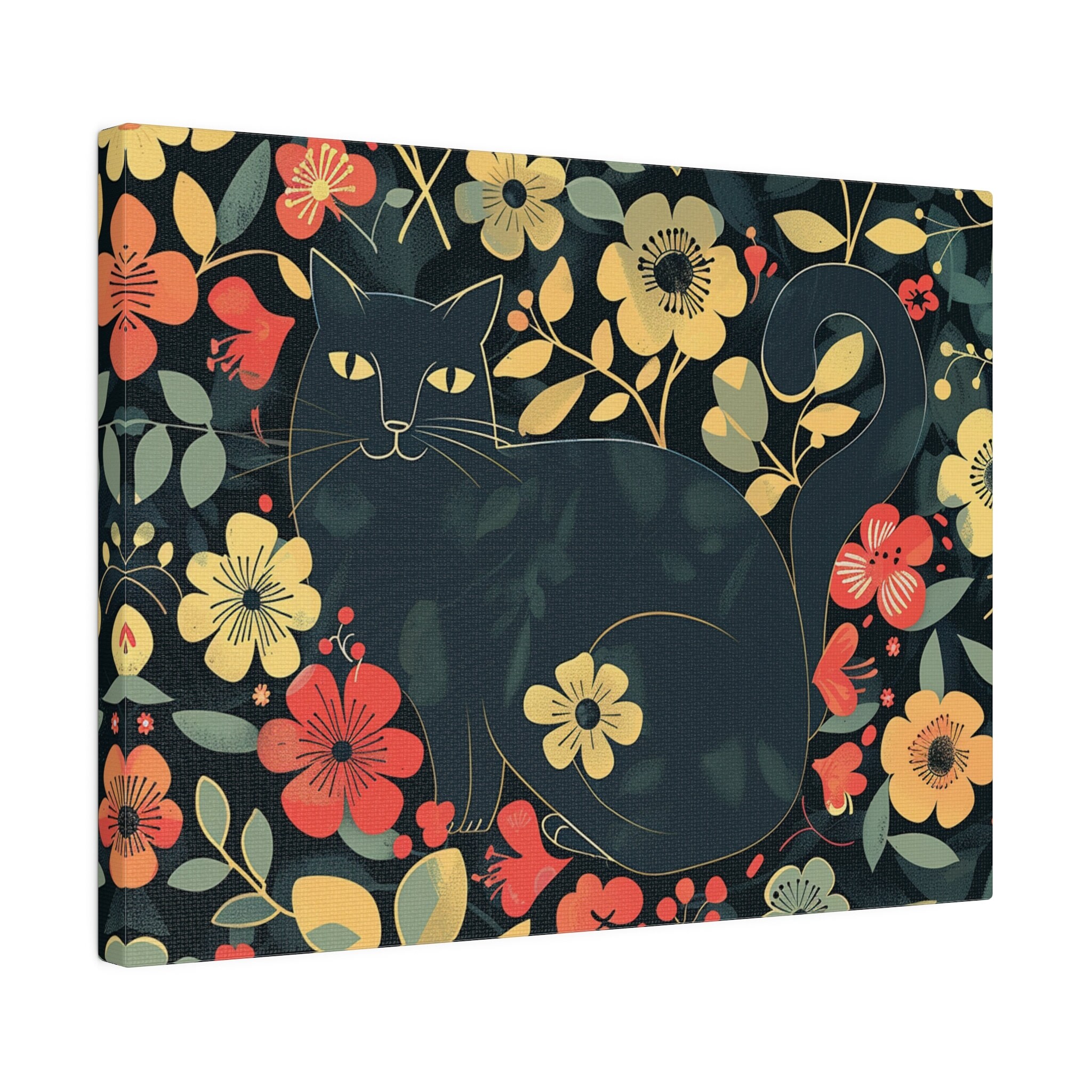 Black Cat Wall Art, Cute Cat Wall Art, Cats Floral Poster, Home Decor ...