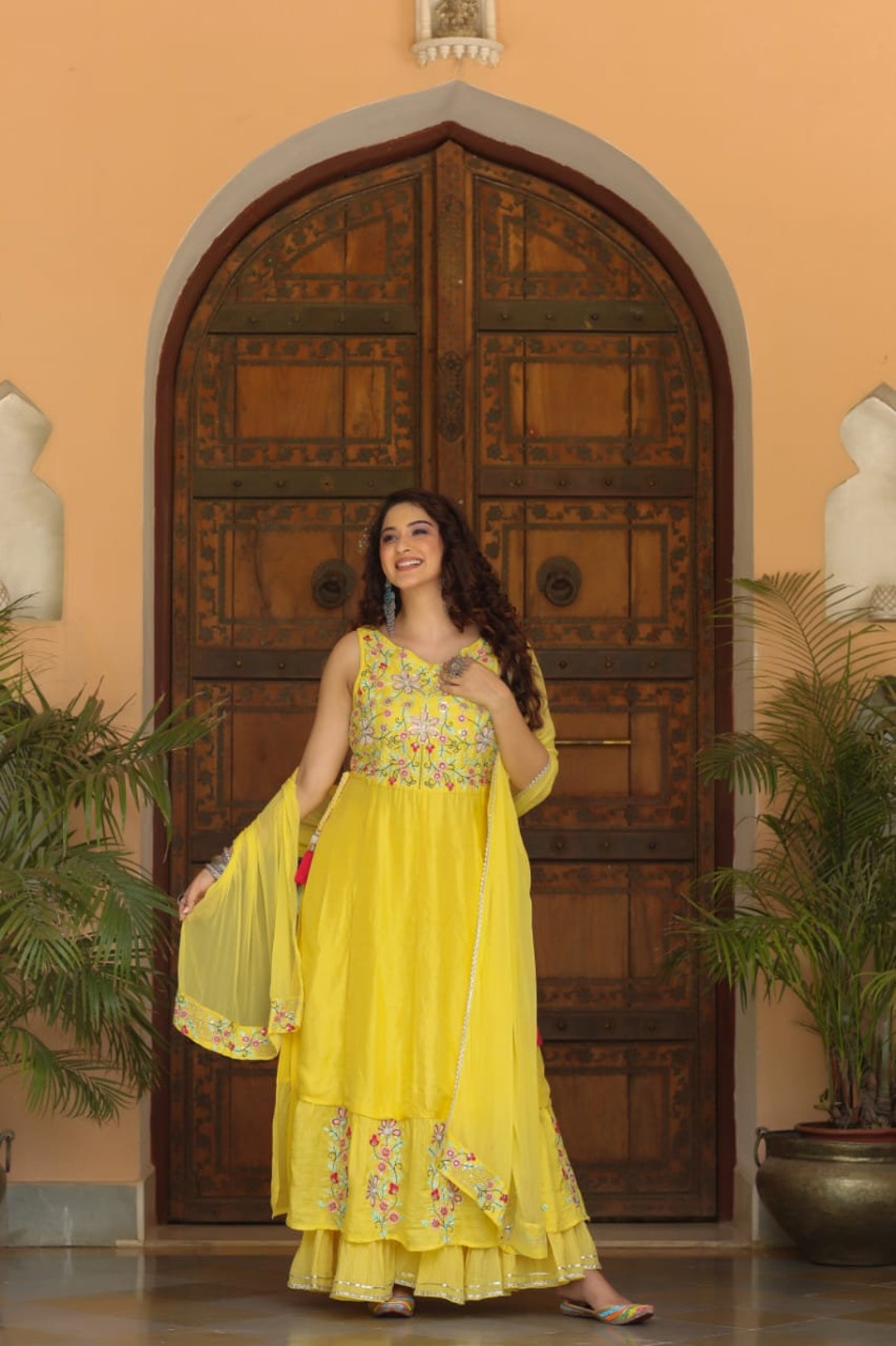Yellow Chanderi Silk Sharara 3 Pc Dress - Etsy