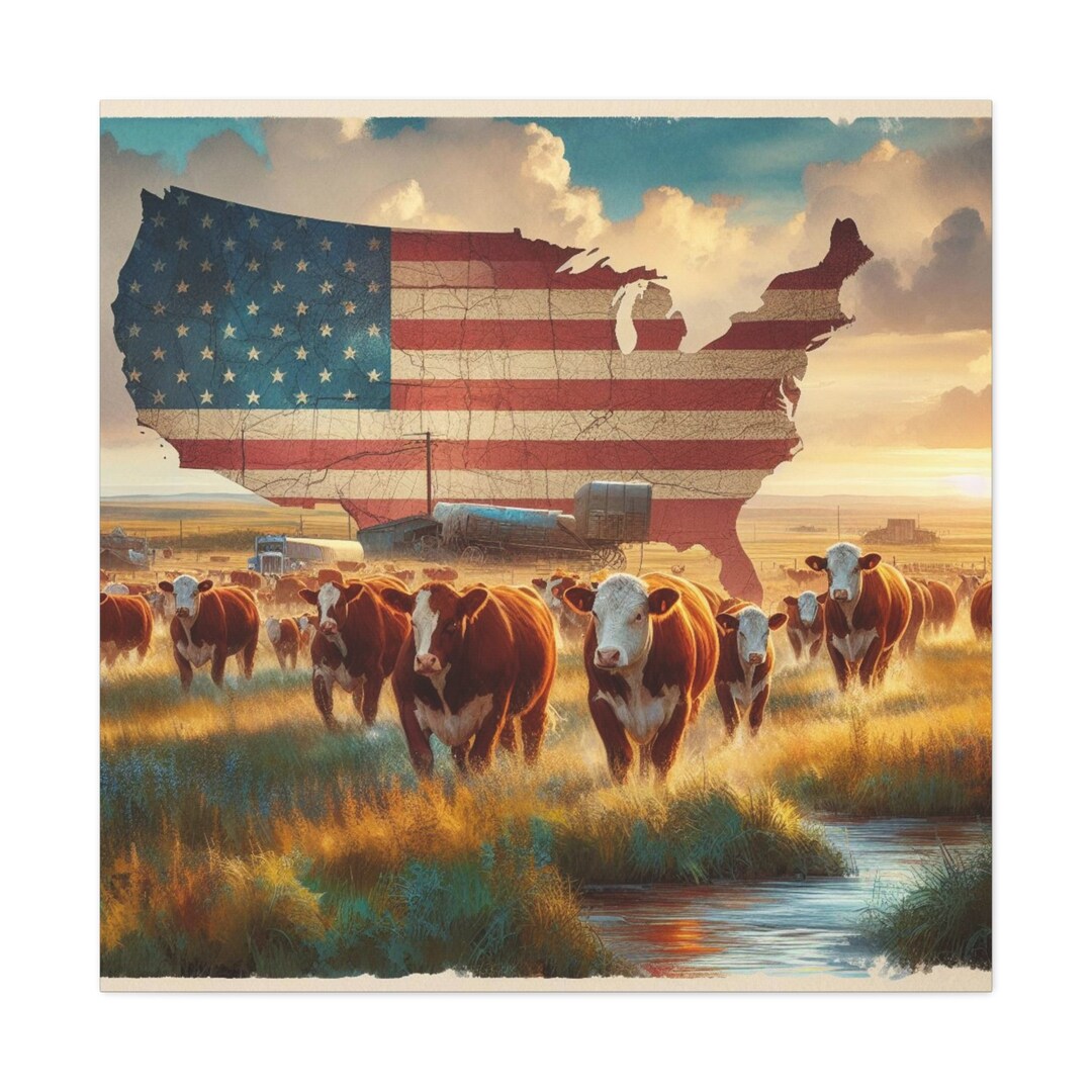Hereford Cattle Canvas Gallery Wrap, Bull Cow Hereford Cattle Wall Art ...