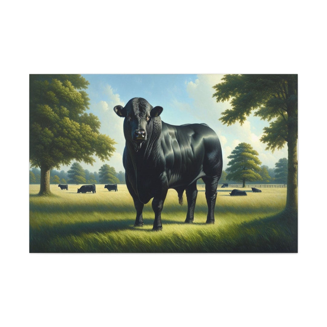 Black Angus Bull, Canvas Gallery Wrap Angus Bull Cow Steer Wall Art ...