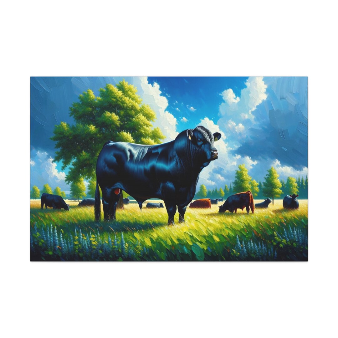 Black Angus Bull, Canvas Gallery Wrap Angus Bull Cow Steer Wall Art ...