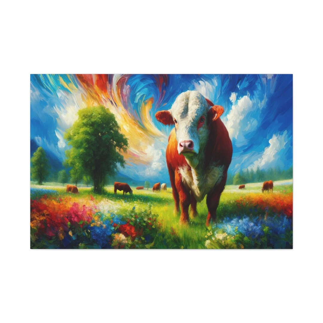 Hereford Bull, Matte Canvas, Wall Decor Wall Art Cow Steer Canvas Art ...