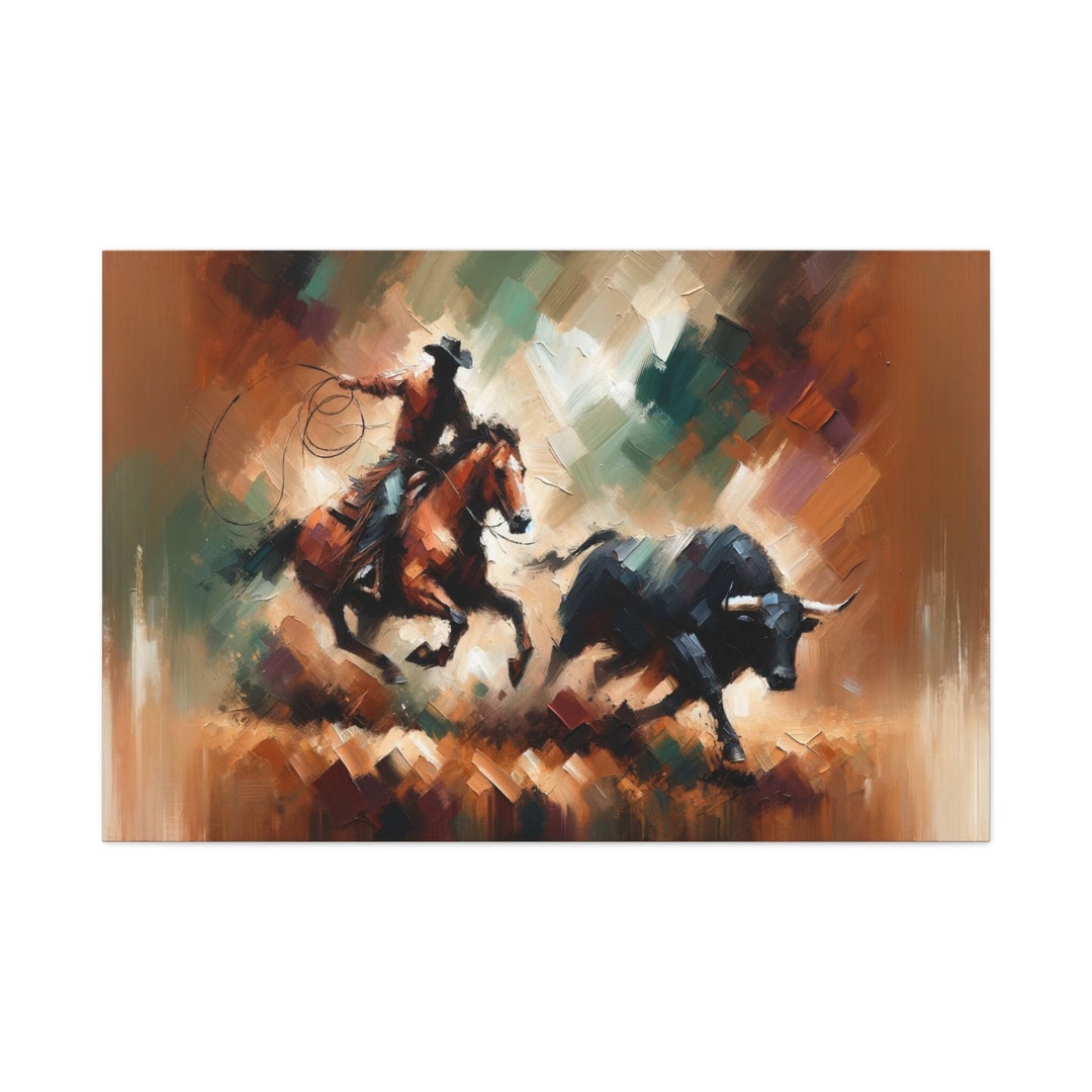 Cowboy & Bull, Matte Canvas, Wall Decor Wall Art Cowboy Canvas Art Farm ...