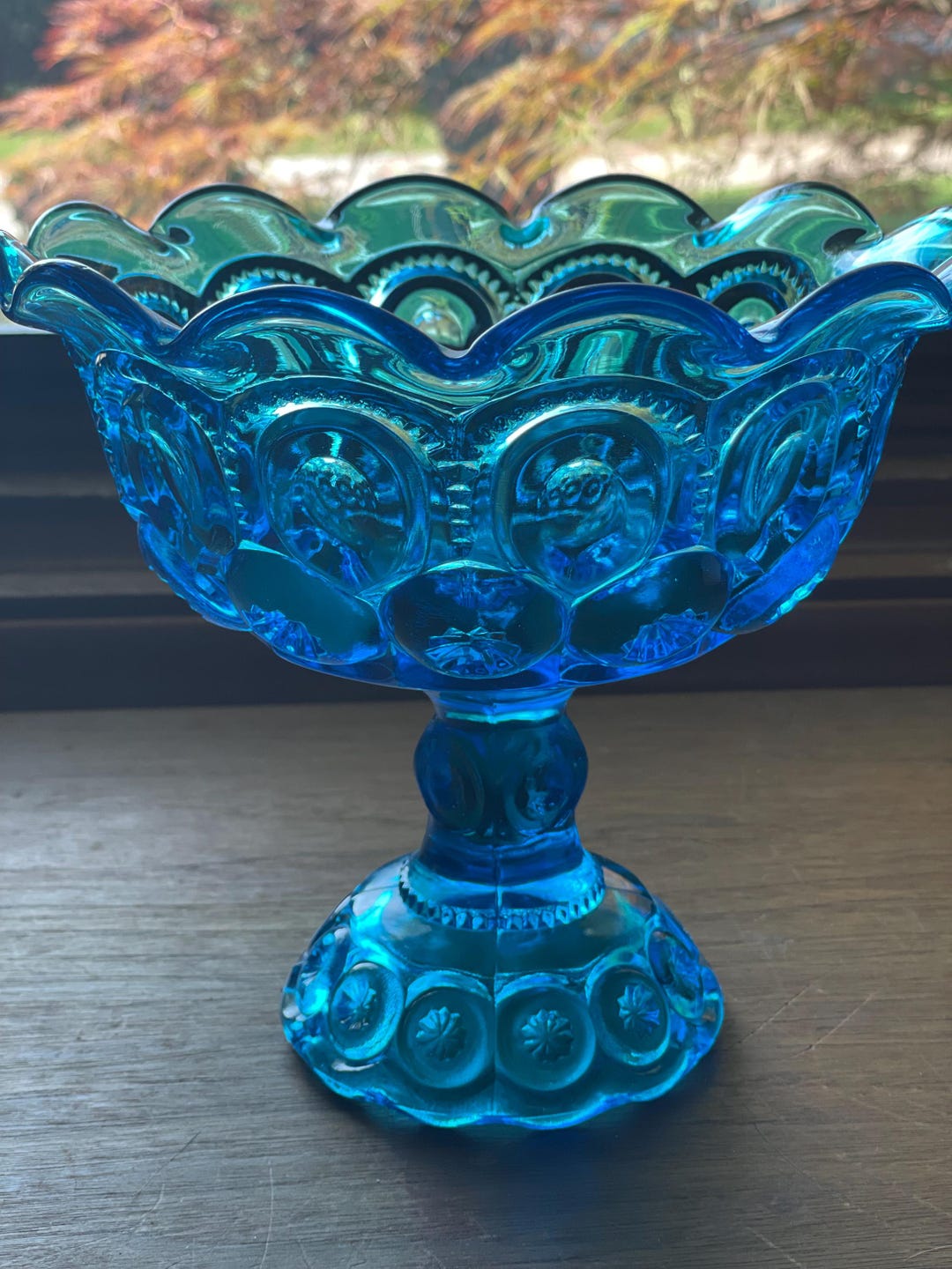 L.E. Smith Moon and Star Colonial Blue Pedestal Compote - Etsy
