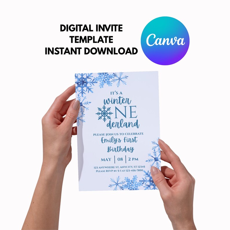 Winter One-derland Invitation Template | Editable Canva Download | Blue ...