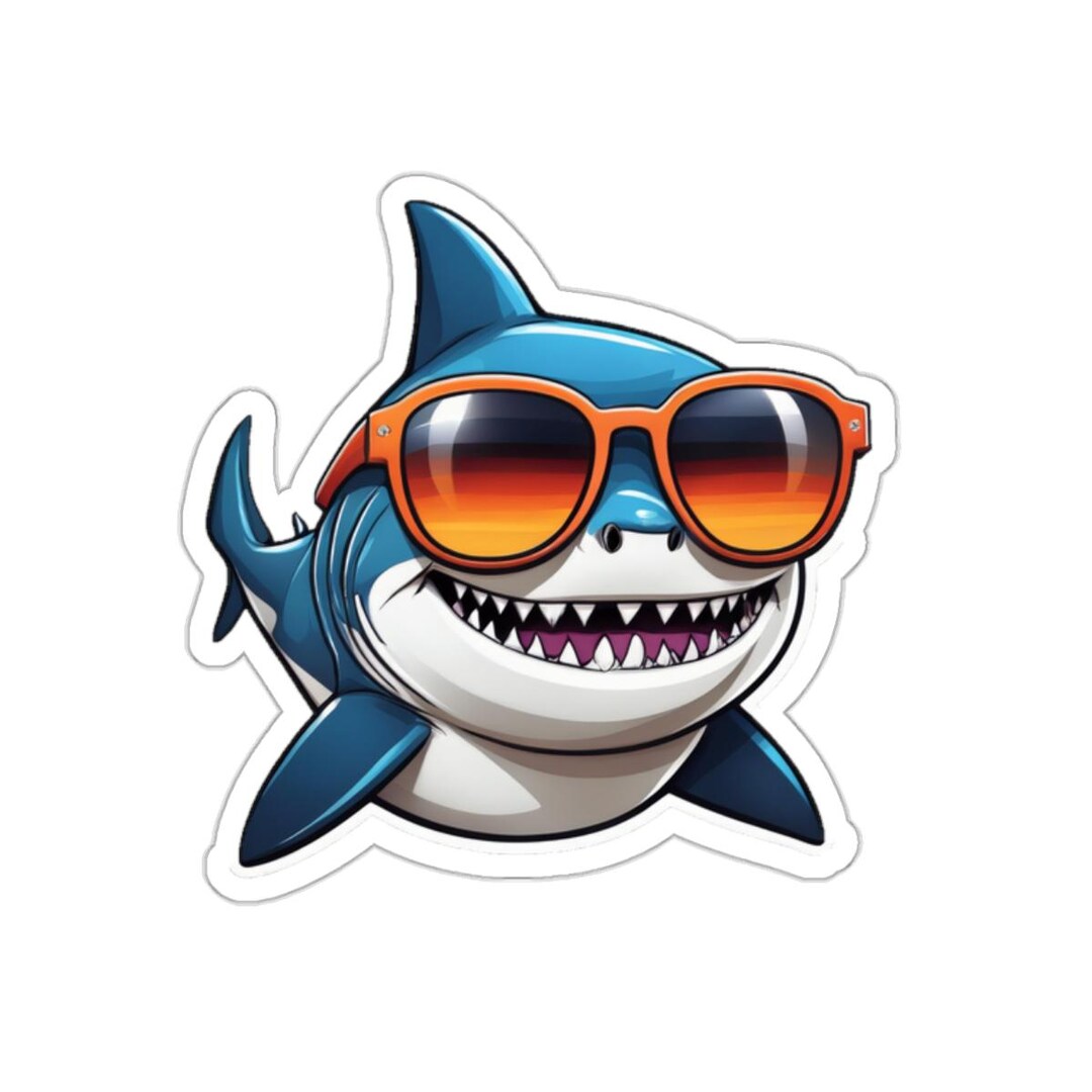 Shark Kiss-cut Stickers, Cute Cartoon Shark With Sunglasses, Ocean ...