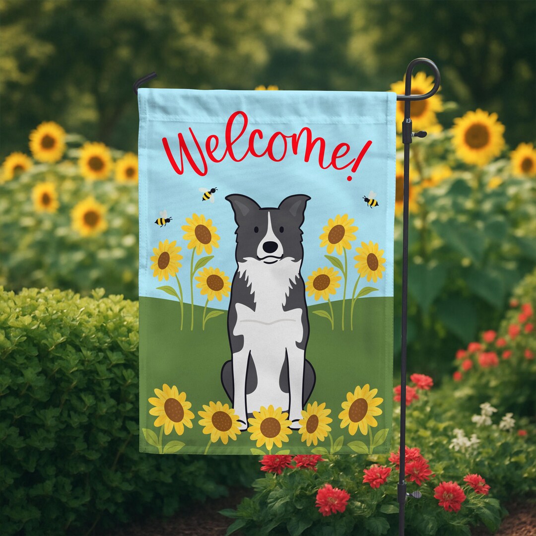 Border Collie Summer Sunflower Garden Flag - Pick Your Collie Color ...