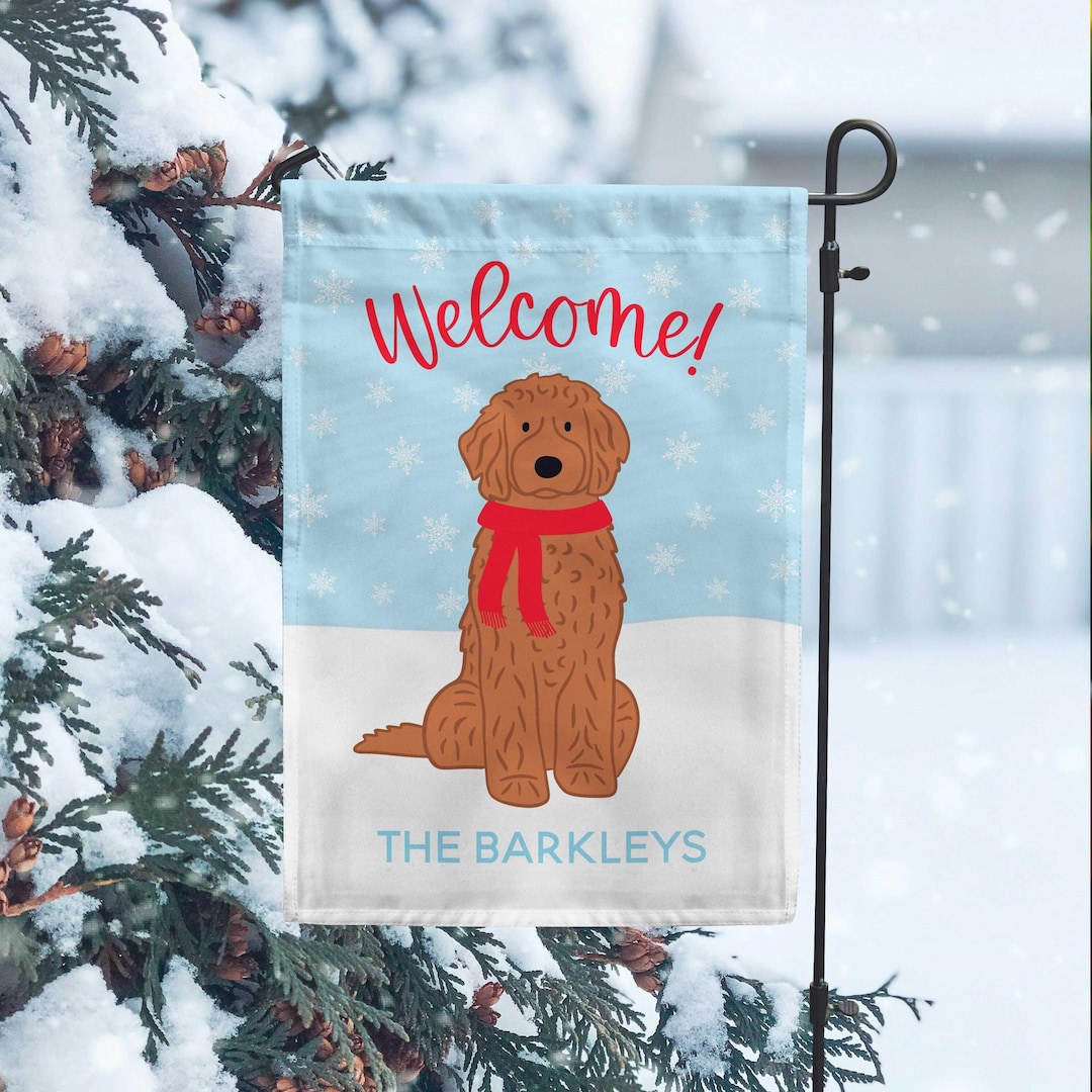 Personalized Doodle Winter Welcome Garden Flag | Goldendoodle ...