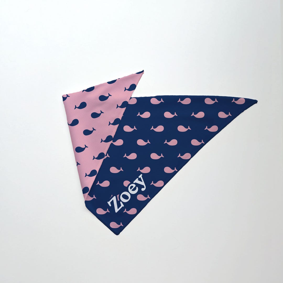 Personalized Preppy Pink Whale Dog Bandana - Tie on Summer Bandana for ...