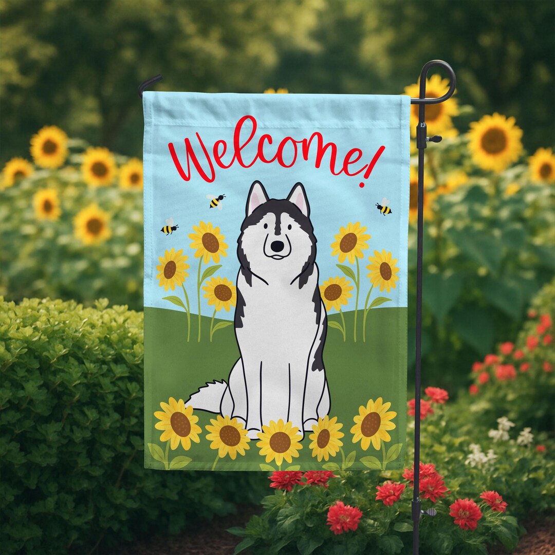 Siberian Husky Sunflower Garden Flag | Husky Dog Spring Flag | Summer ...