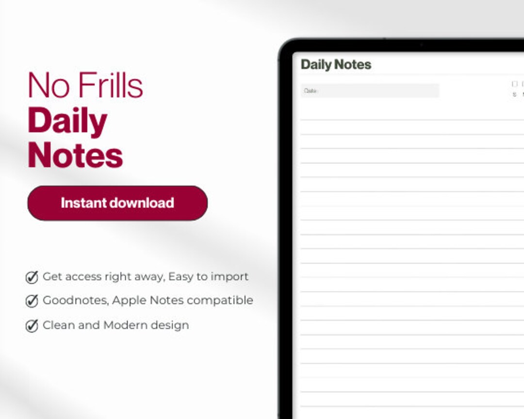 No Frills Daily Notes for Goodnotes, Apple Notes and Digital Notebooks ...