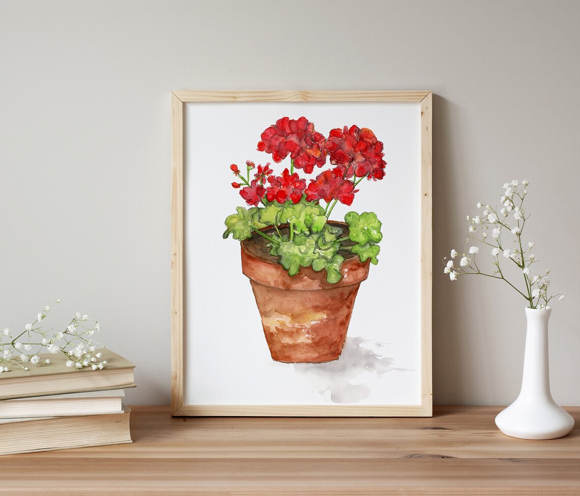 Red Geranium Watercolor Painting: Floral Giclee Art Print (8x10) - Etsy