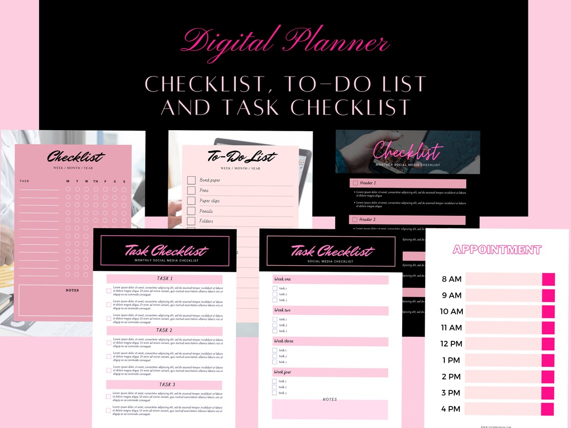 Stylish Black and Pink Digital Planner Template 46 Pages Printable ...