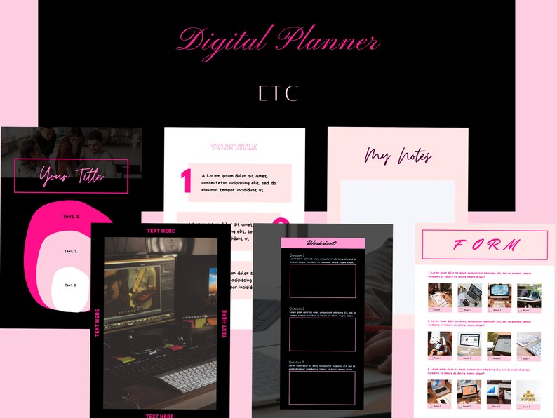 Stylish Black and Pink Digital Planner Template 46 Pages Printable ...